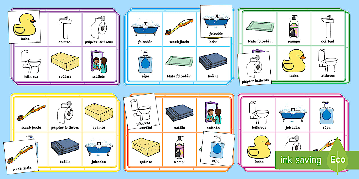 In the Bathroom Bingo Gaeilge (teacher made) - Twinkl