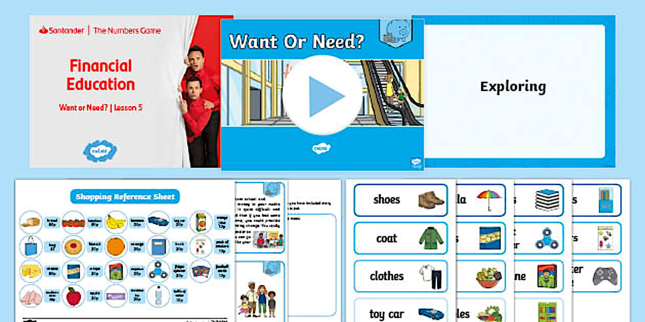 Financial Education Lesson 5: Want Or Need? Lesson Pack – Ages 5-7