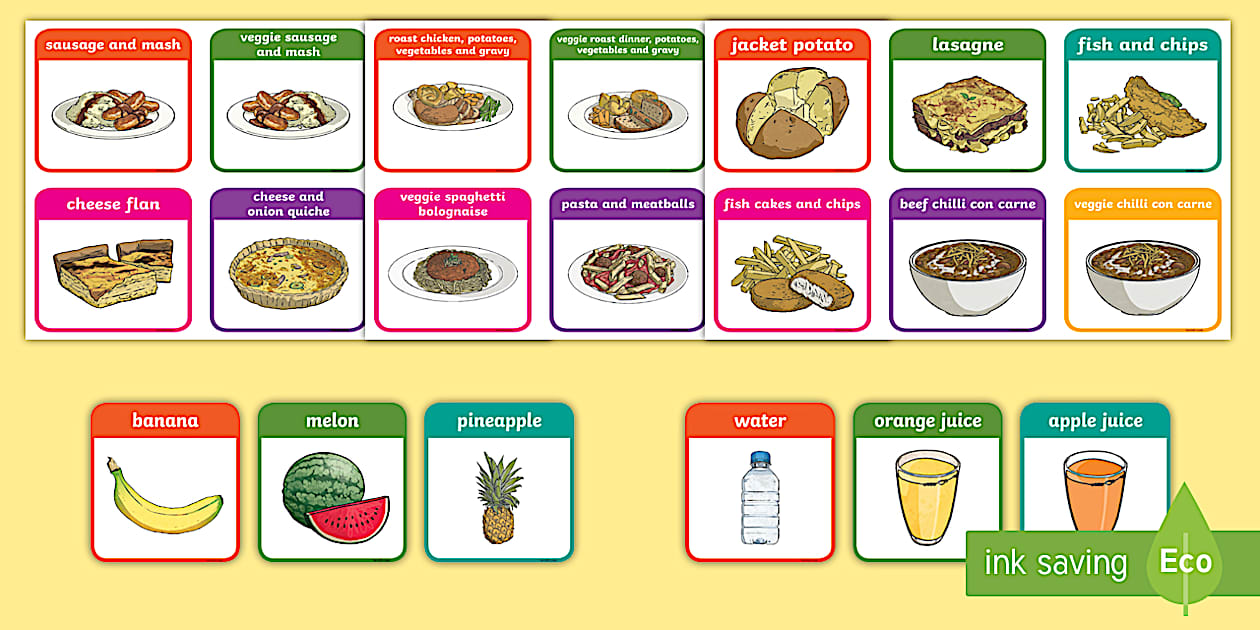 Lunchtime Meal Choice Flashcards (teacher made) - Twinkl