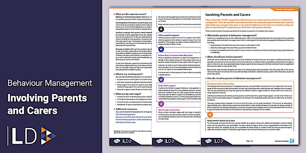 Behaviour Strategy: Involving Parents and Carers - leaders