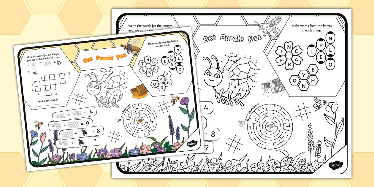 F-2 Puzzle Activity Mat - Bee Theme - Level 2 (teacher made)