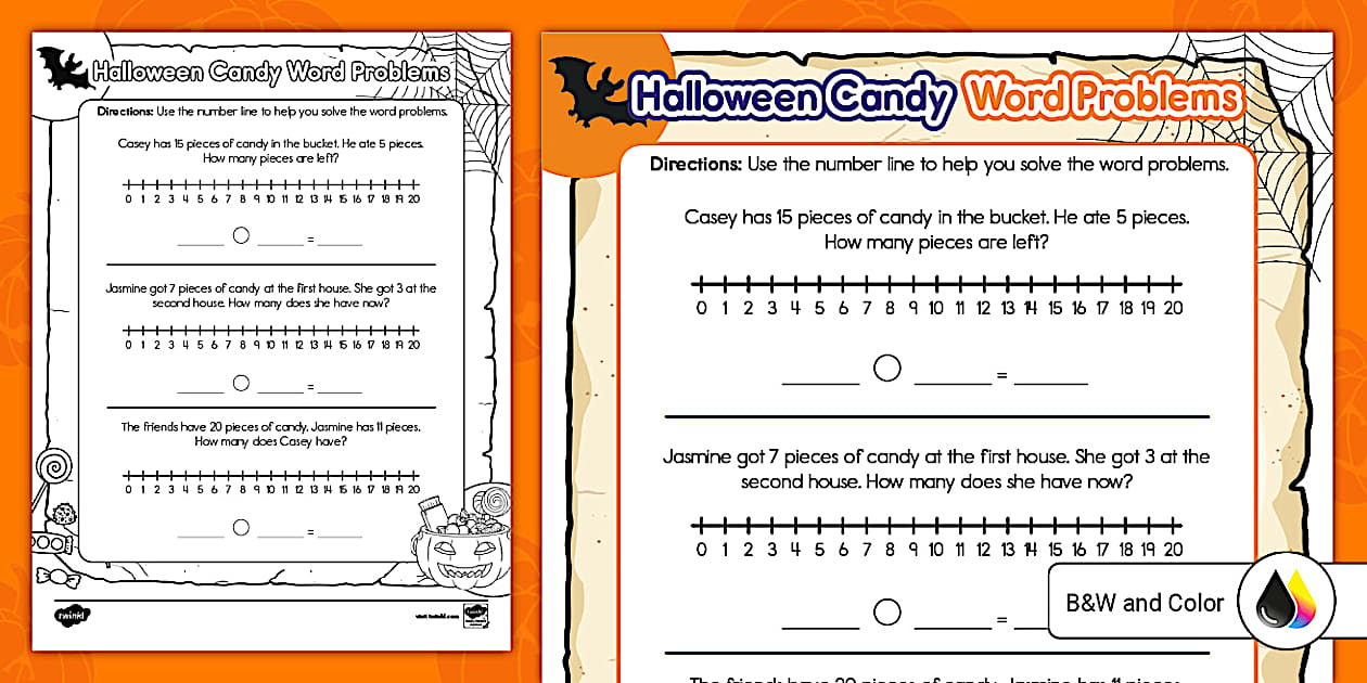 First Grade Halloween Candy Math Problems Sheet | Twinkl USA