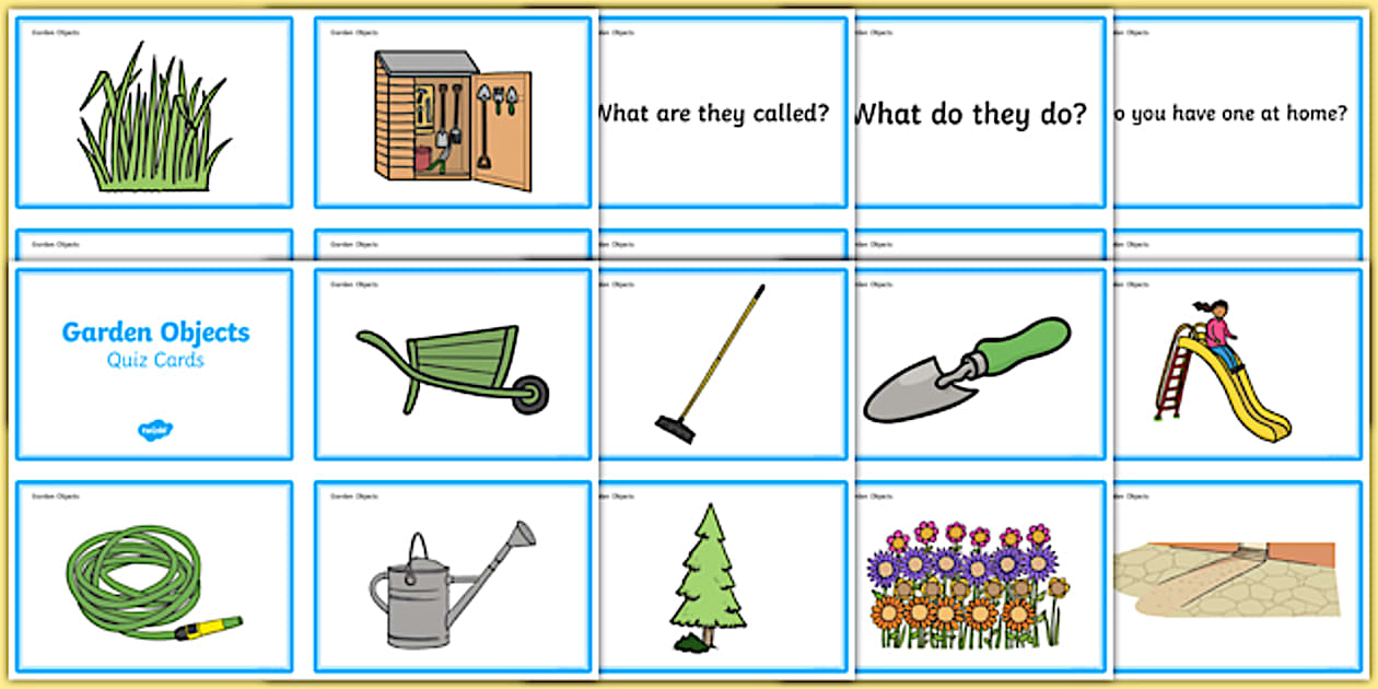 Garden Objects Quiz Cards - ESL Garden Vocabulary - Twinkl