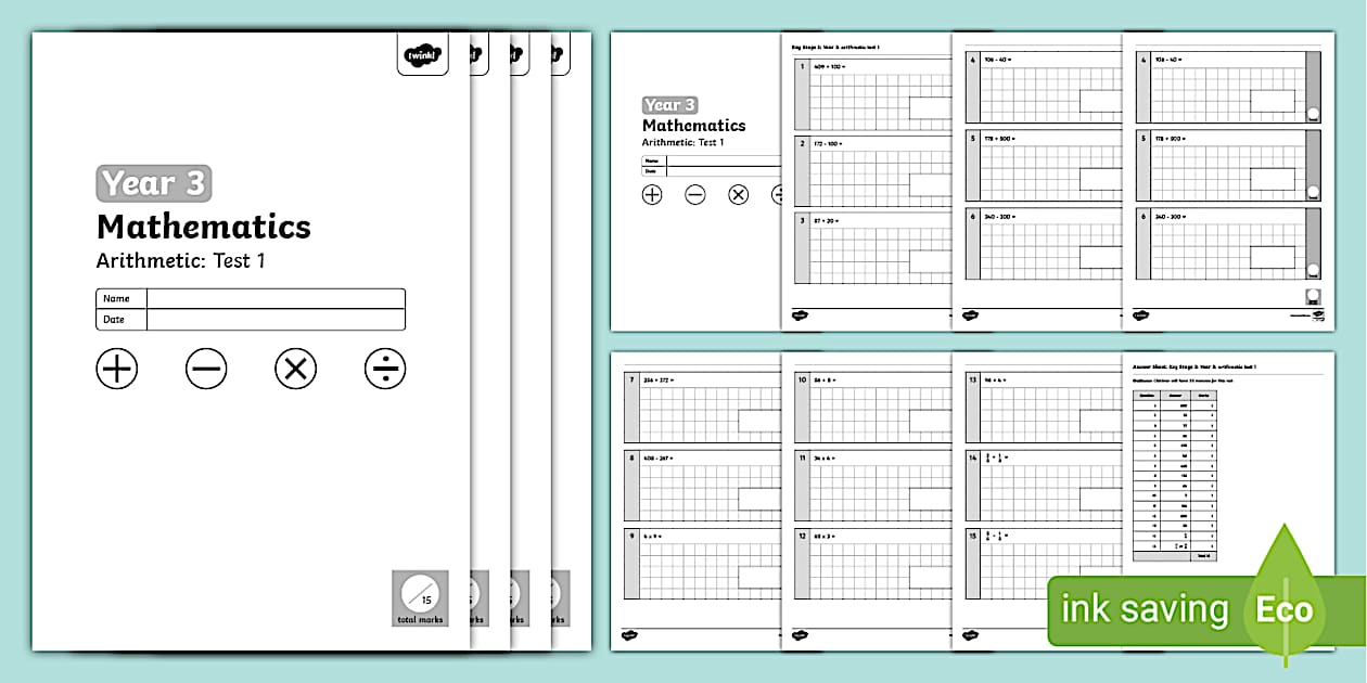 Editable Year 3 Maths Arithmetic Full Test Pack - Twinkl