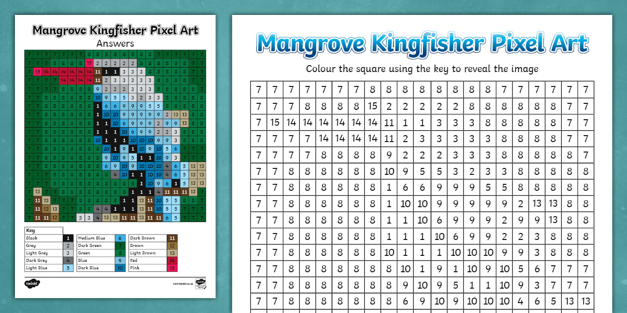 Mangrove Kingfisher Pixel Art Template (Teacher-Made)