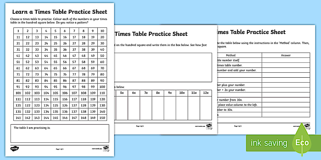 Editable Learn a Times Table Practice Worksheet - Twinkl