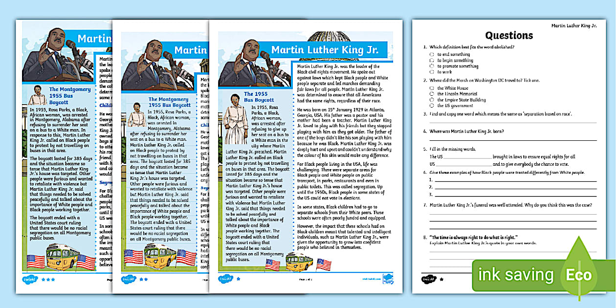 UKS2 Martin Luther King Jr. Differentiated Reading Activity