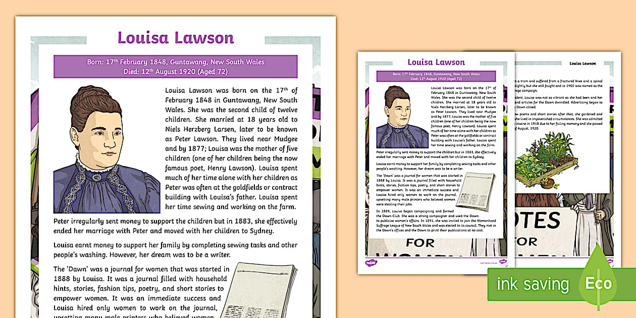 TAS Louisa Lawson Fact File (teacher made) - Twinkl