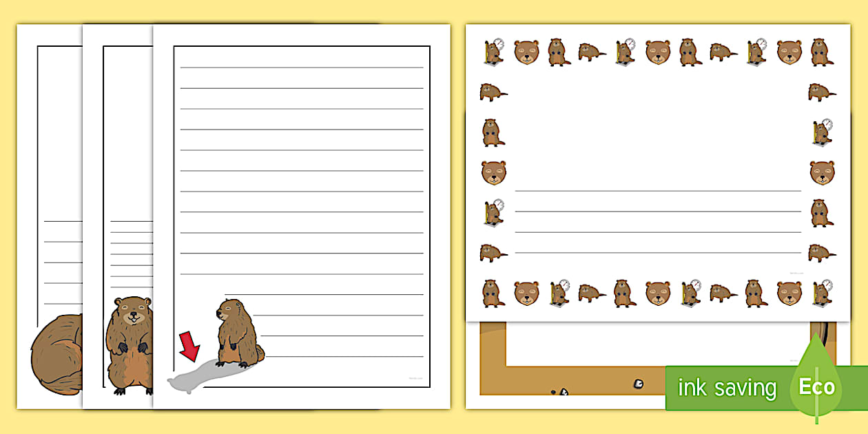 Editable Blank and Lined Journal Writing Pages - Groundhog Border