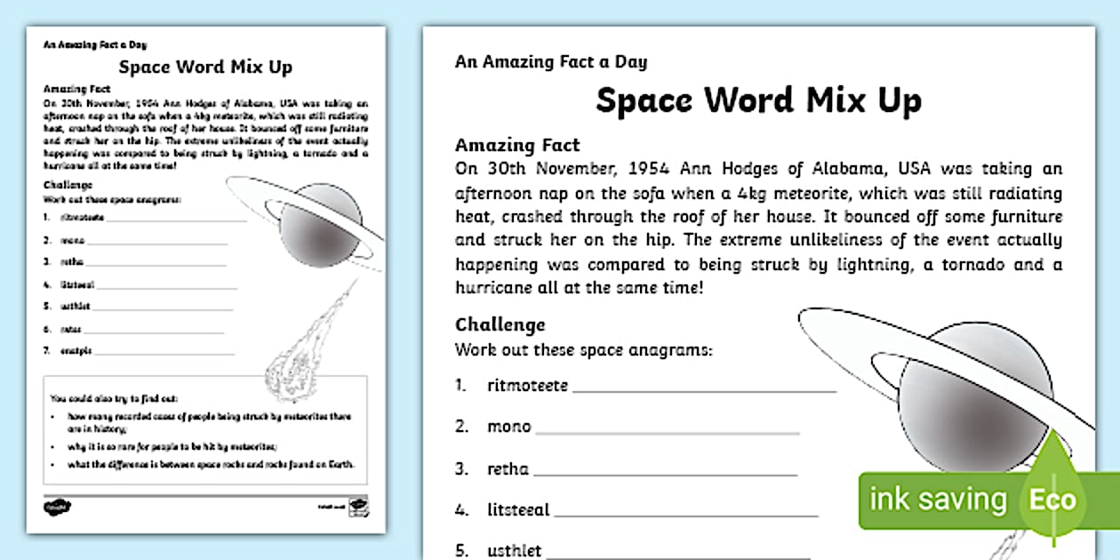 Editable Space Word Mix Up Worksheet (teacher made) - Twinkl