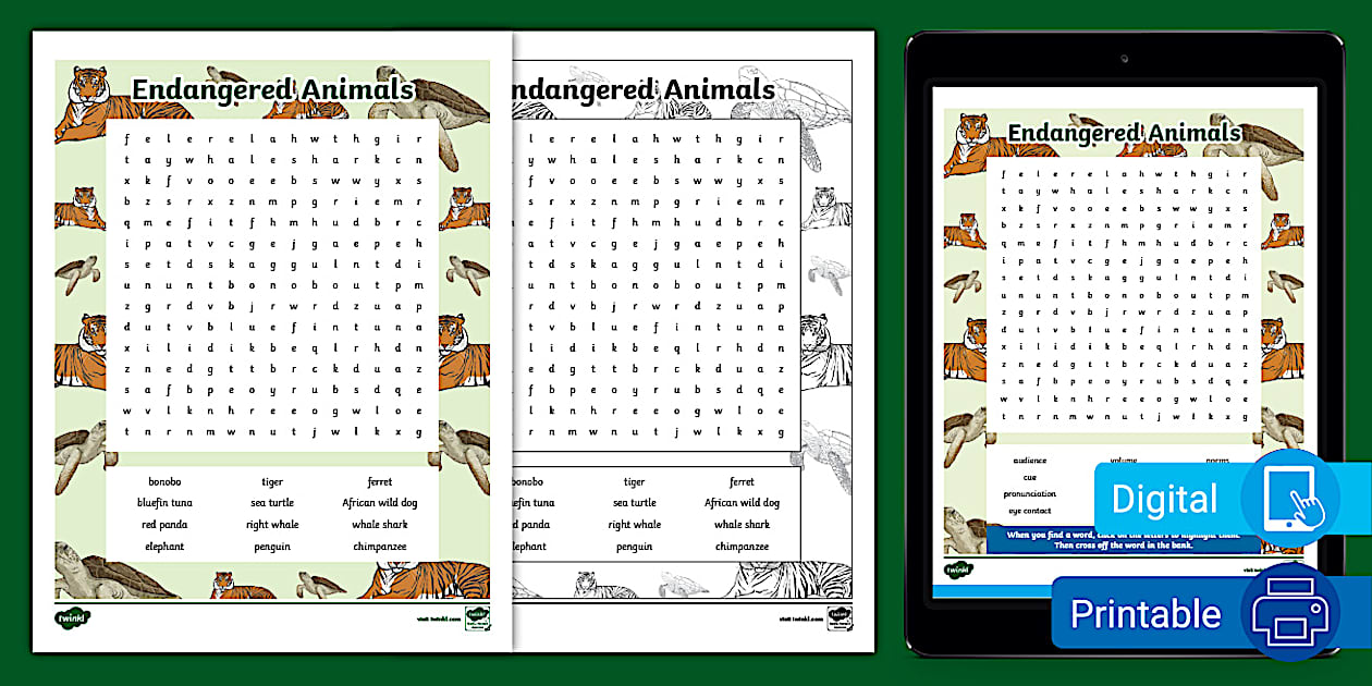 Endangered Animals Word Search (teacher made) - Twinkl