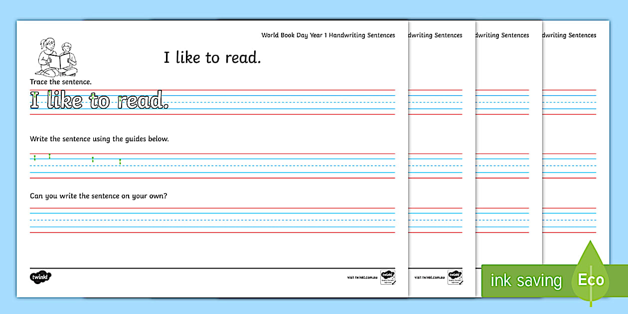 NSW World Book Day Year 1 Handwriting Worksheets - Twinkl