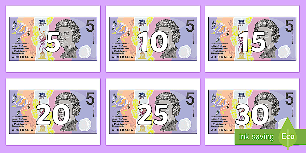 NSW Counting in 5s on $5 Notes Display Numbers - Twinkl