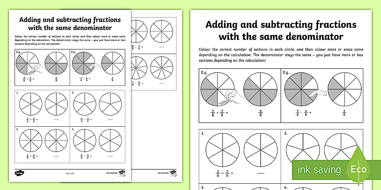 Editable Adding and Subtracting Fractions with the Same Denominator ...