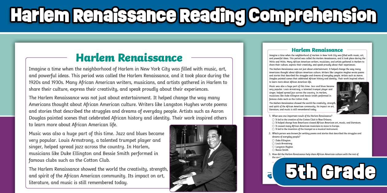Fifth Grade Harlem Renaissance Reading Comprehension