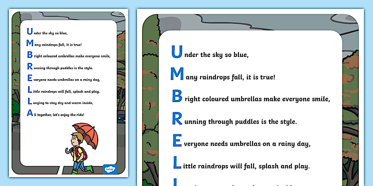 Umbrella Acrostic Poem Example (teacher made) - Twinkl