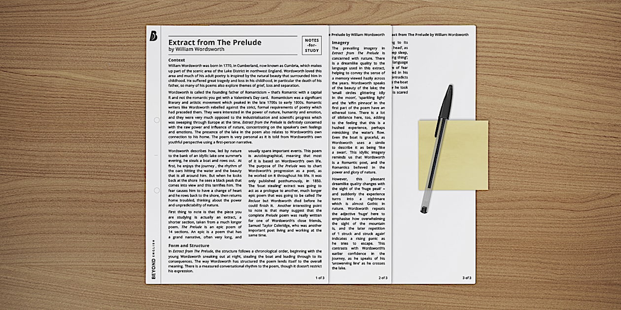 Extract from The Prelude Analysis Revision Notes | Beyond