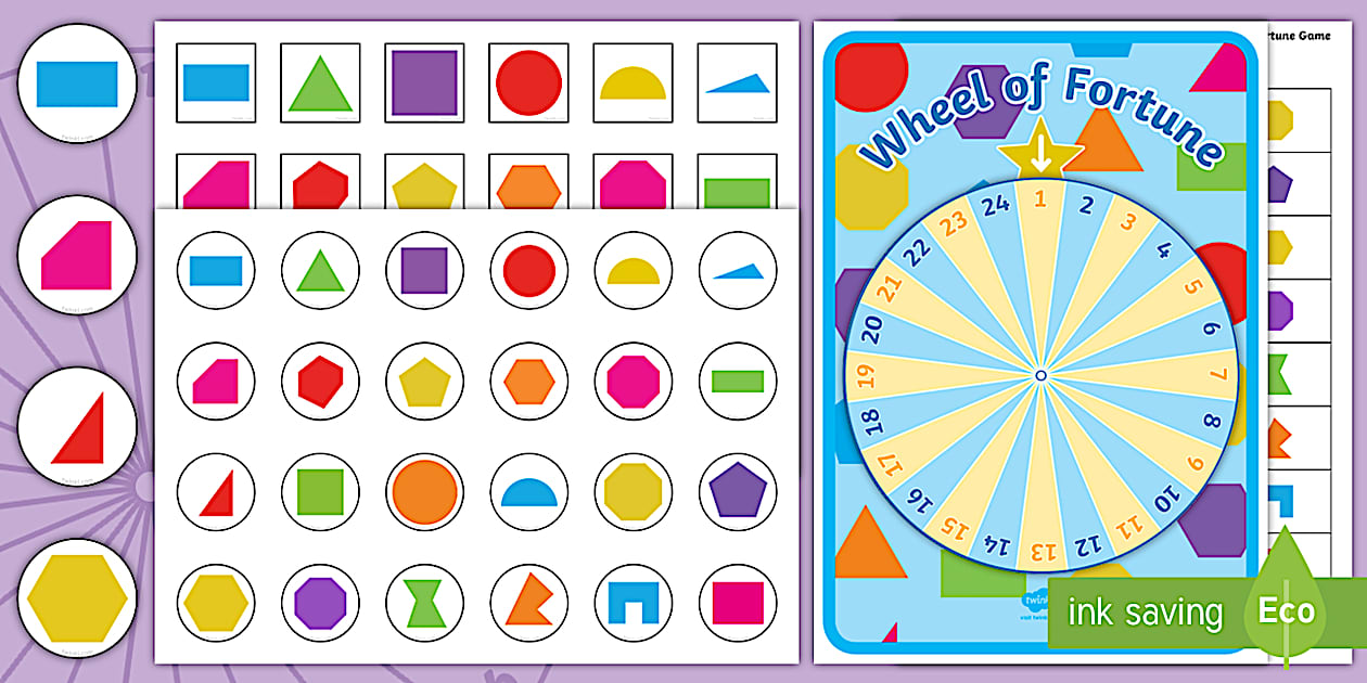 2D Shapes Wheel of Fortune Spinning Wheel Activity Pack