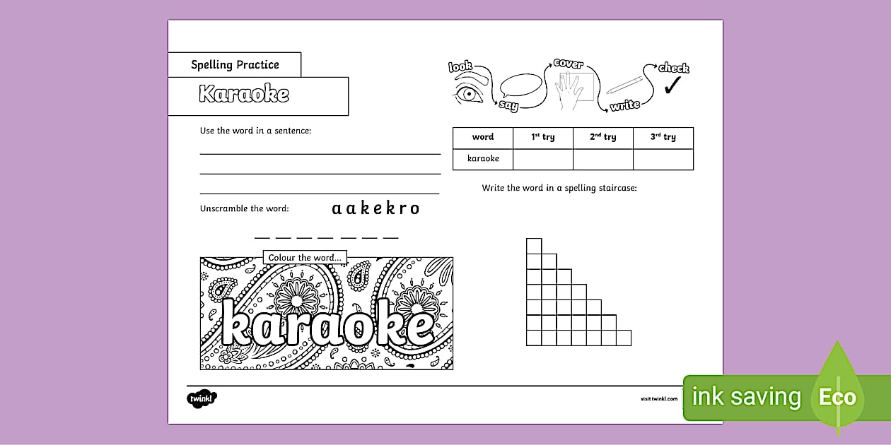 Karaoke Spelling Practice Worksheet (professor feito)