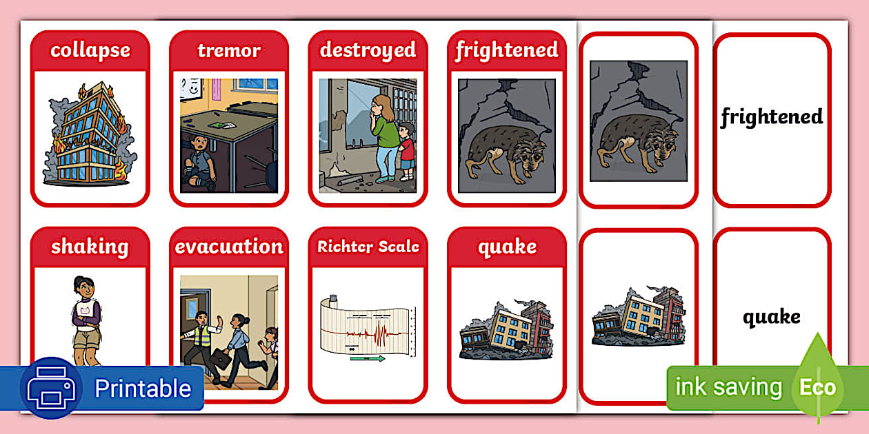 Grade 3 Life Skills T4 Disasters Earthquakes Word Cards (CAPS)