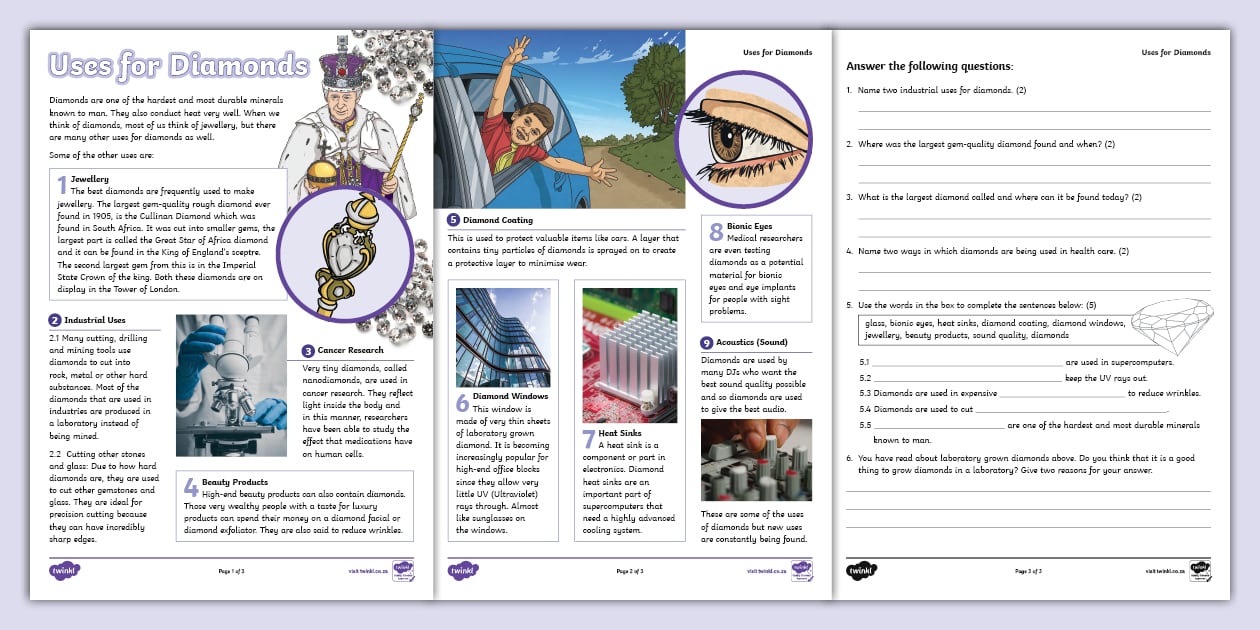Uses for Diamonds – Activity Sheet (teacher made) - Twinkl