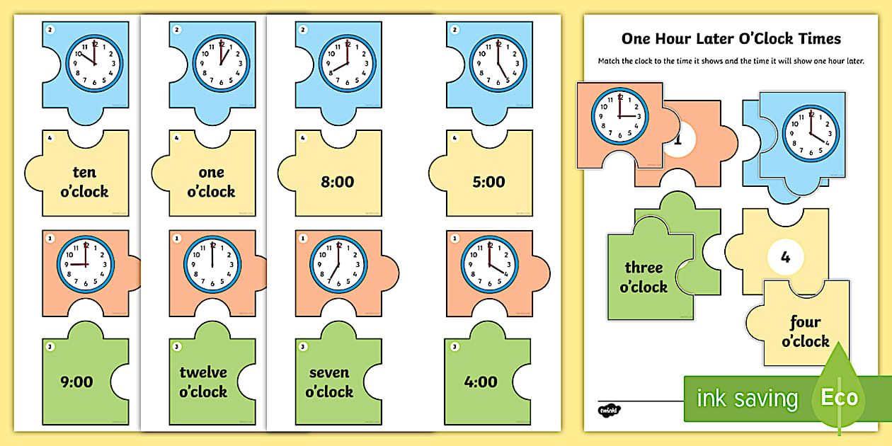 One Hour Later O'Clock Times Jigsaw Puzzle Activity - Twinkl