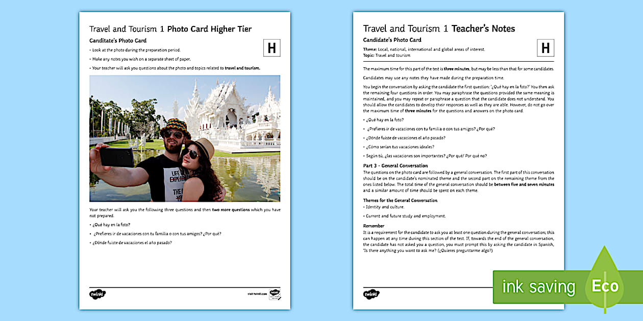 Travel And Tourism 1: Higher Tier Photo Card Activity Spanish