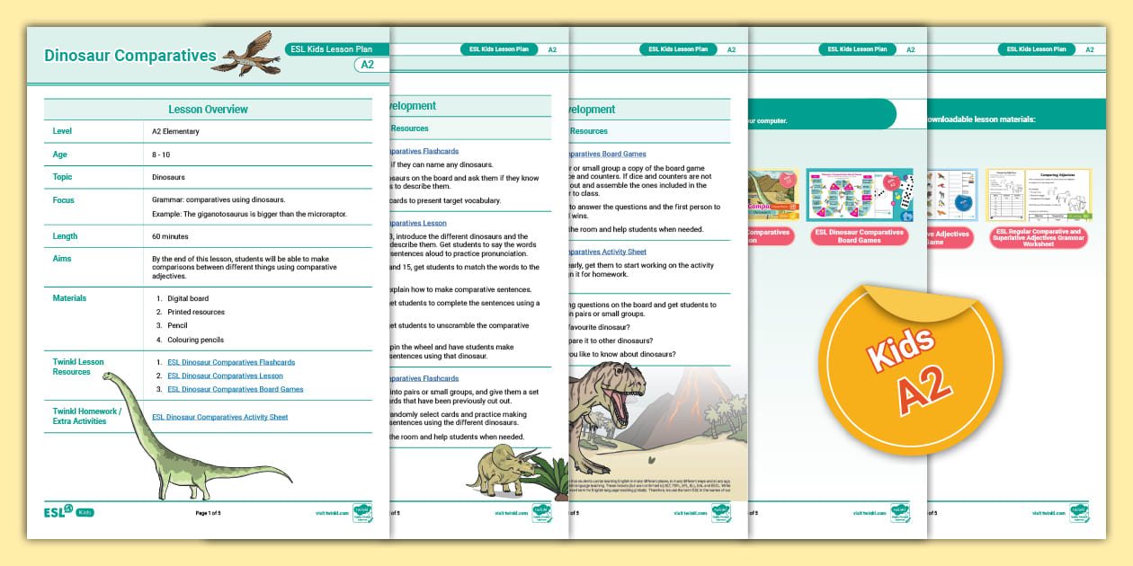 ESL Dinosaur Comparatives Lesson Plan (teacher made)