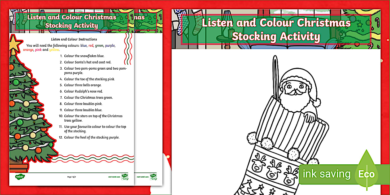 Listen and Colour Christmas Stocking Activity (teacher made)