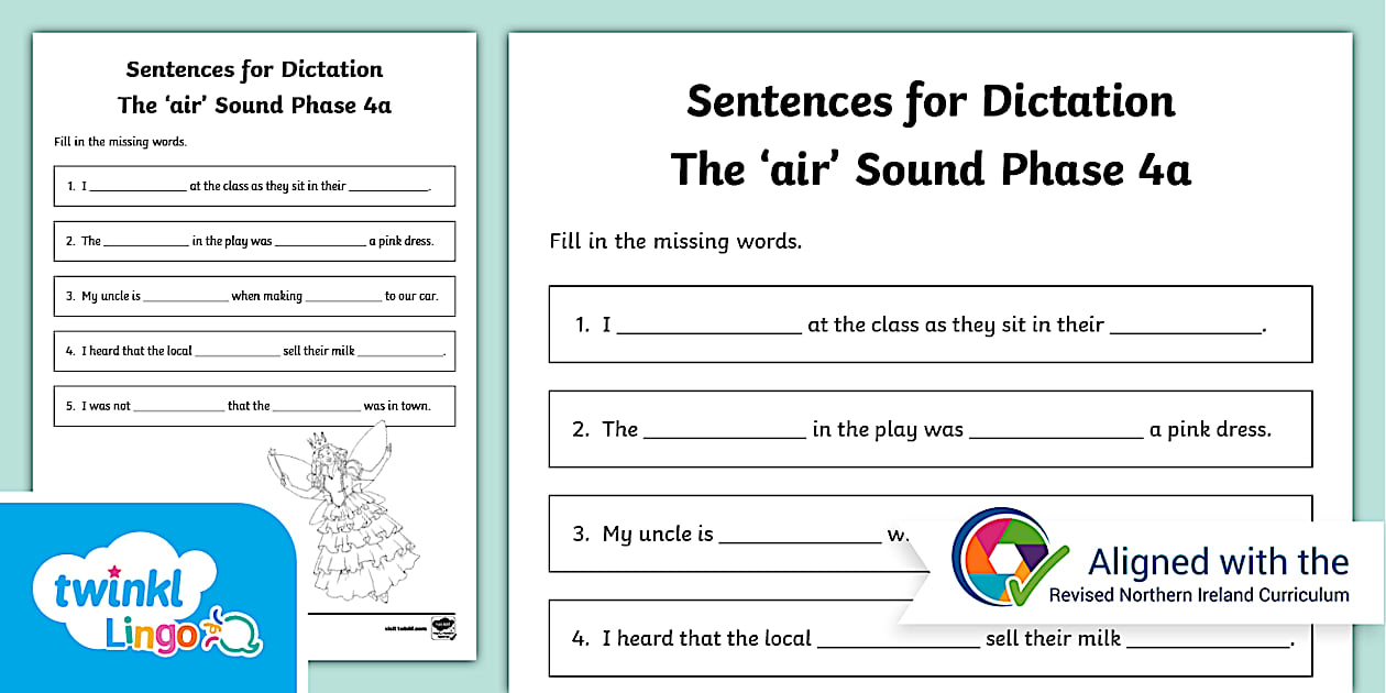 Northern Ireland Linguistic Phonics Phase 4a 'air' Sound Dictation ...