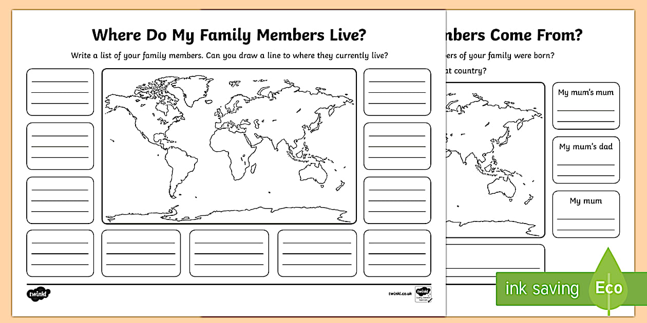 About Me and My Family Worksheet / Worksheet - Twinkl