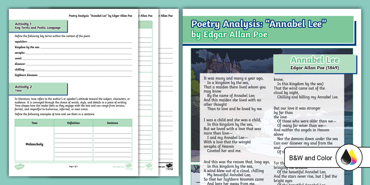 Annabel Lee by Edgar Allan Poe Activities for 6th-8th Grade