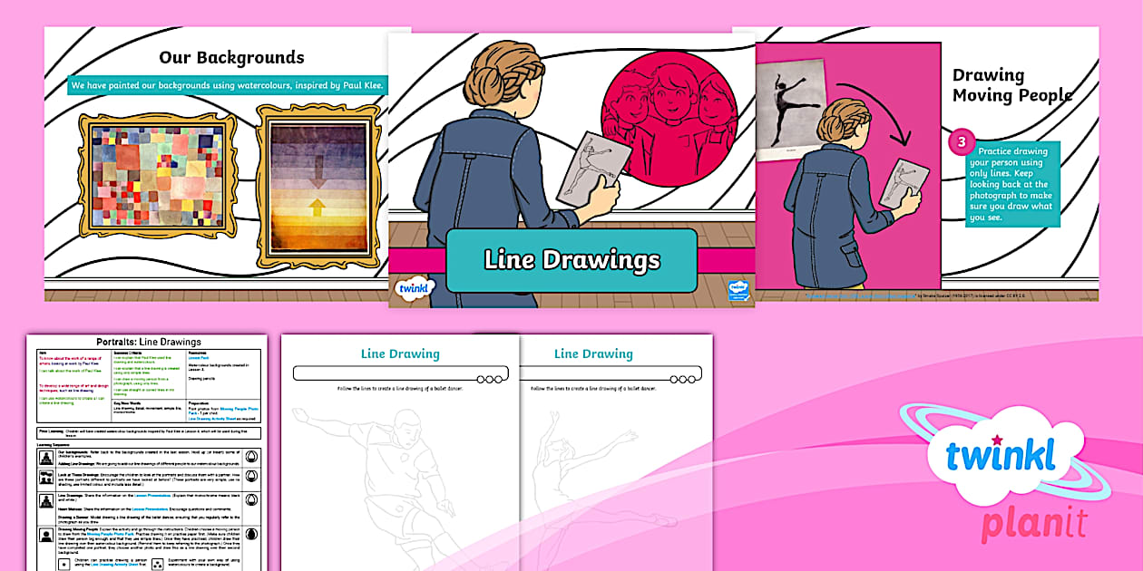 Art: Portraits: Contour Line Drawing Lesson Pack 5 - Twinkl