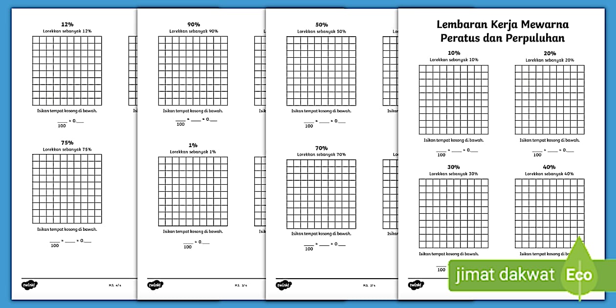 Lembaran Kerja Latihan Asas Pecahan Perpuluhan Peratus