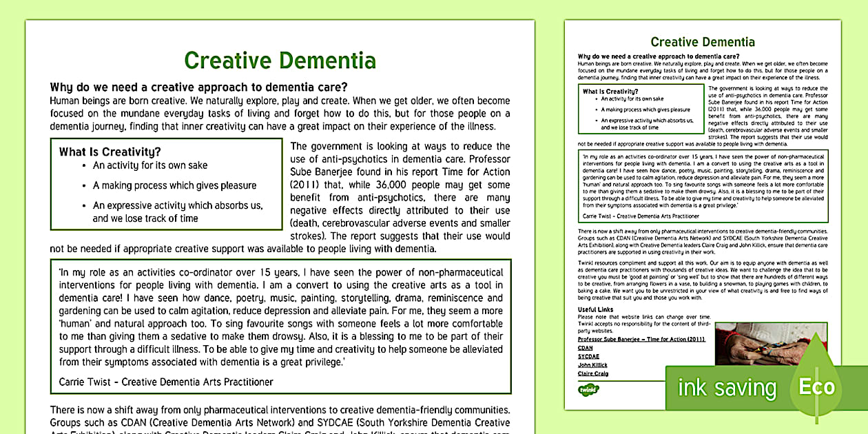 Creative Dementia Fact Sheet - Twinkl