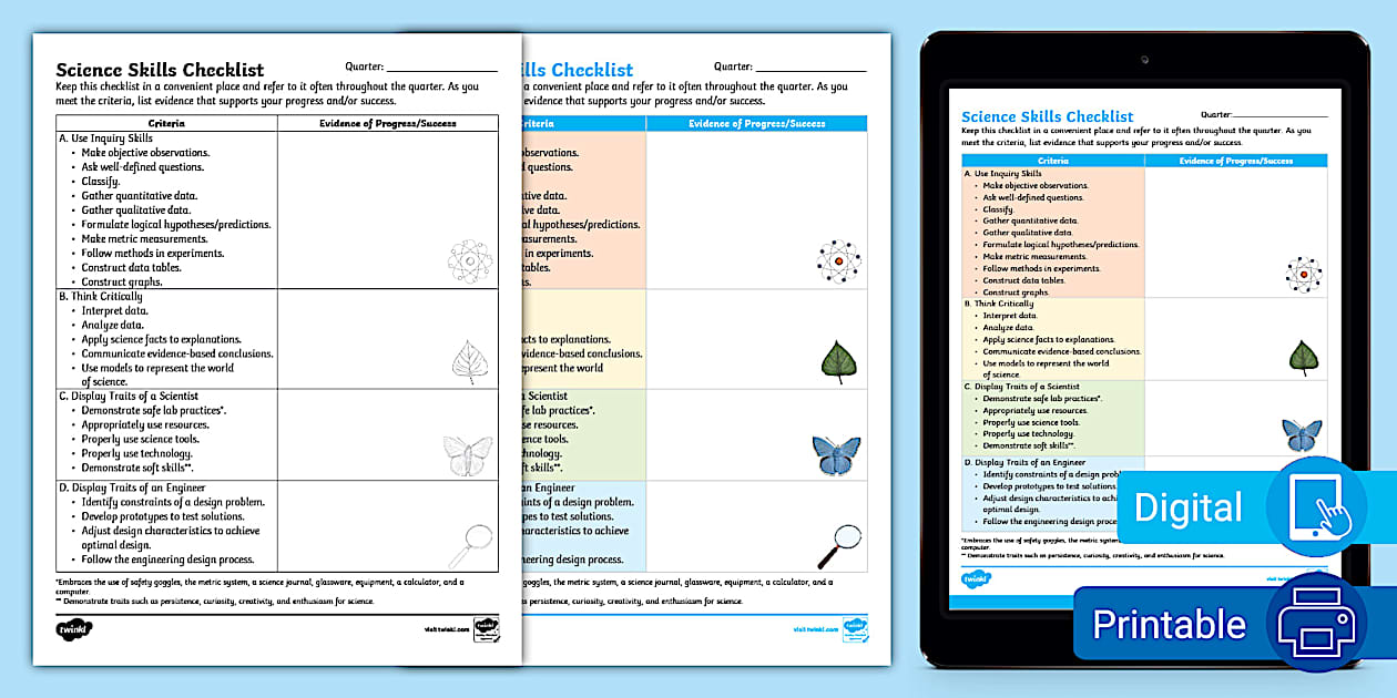 Science Skills Checklist for 6th-8th Grade (Teacher-Made)