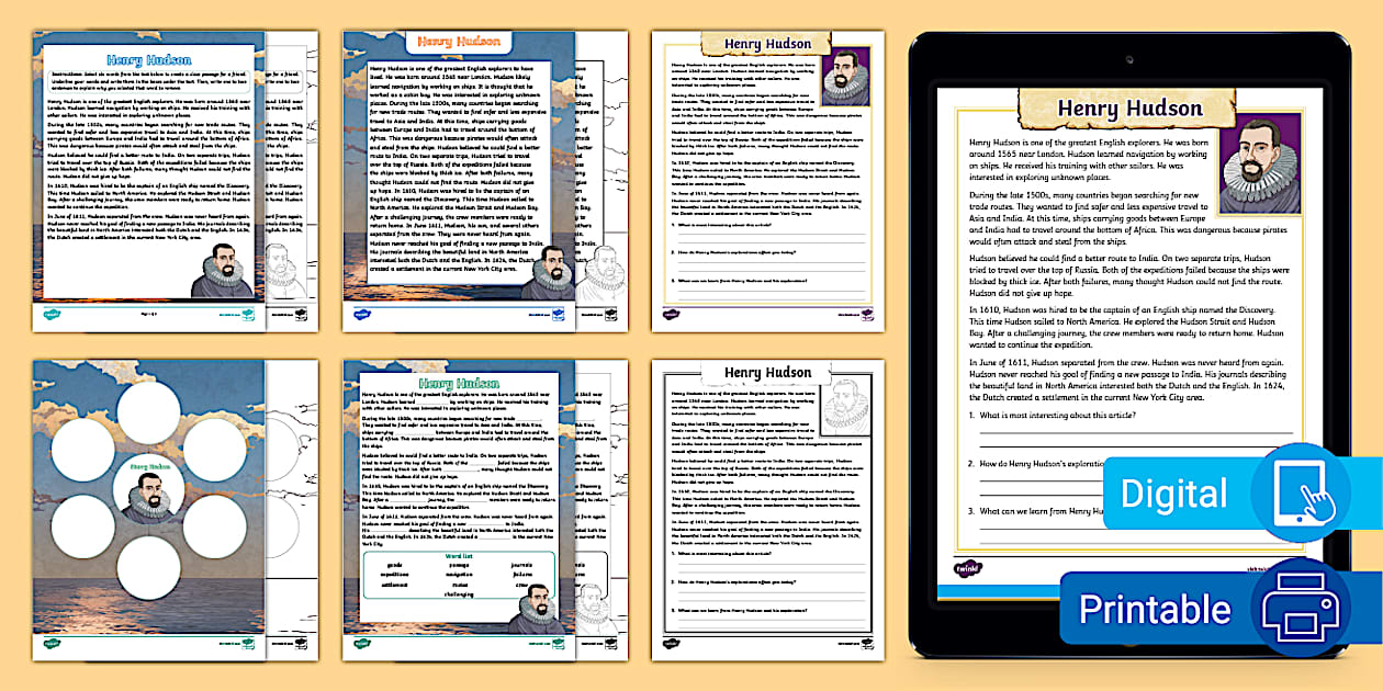 Third Grade Henry Hudson Activity Pack (teacher made)