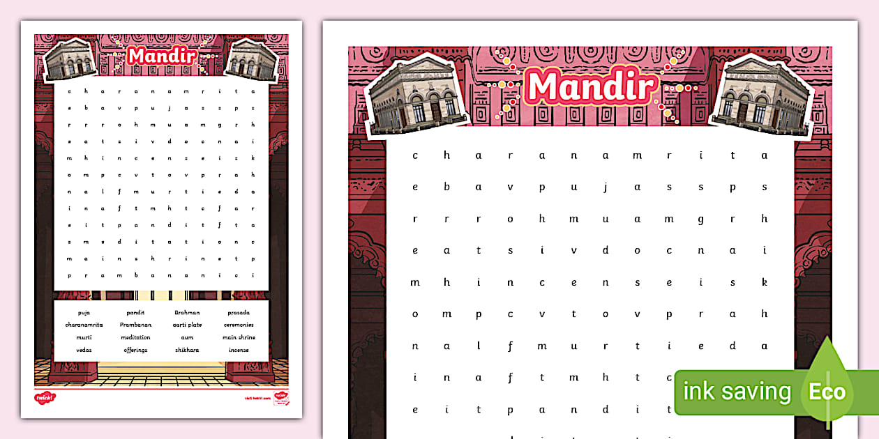Mandir Word Search - KS2 (teacher made) - Twinkl