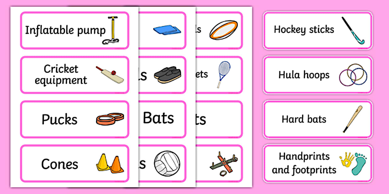 Pink Themed Editable PE Resource Labels (teacher made)