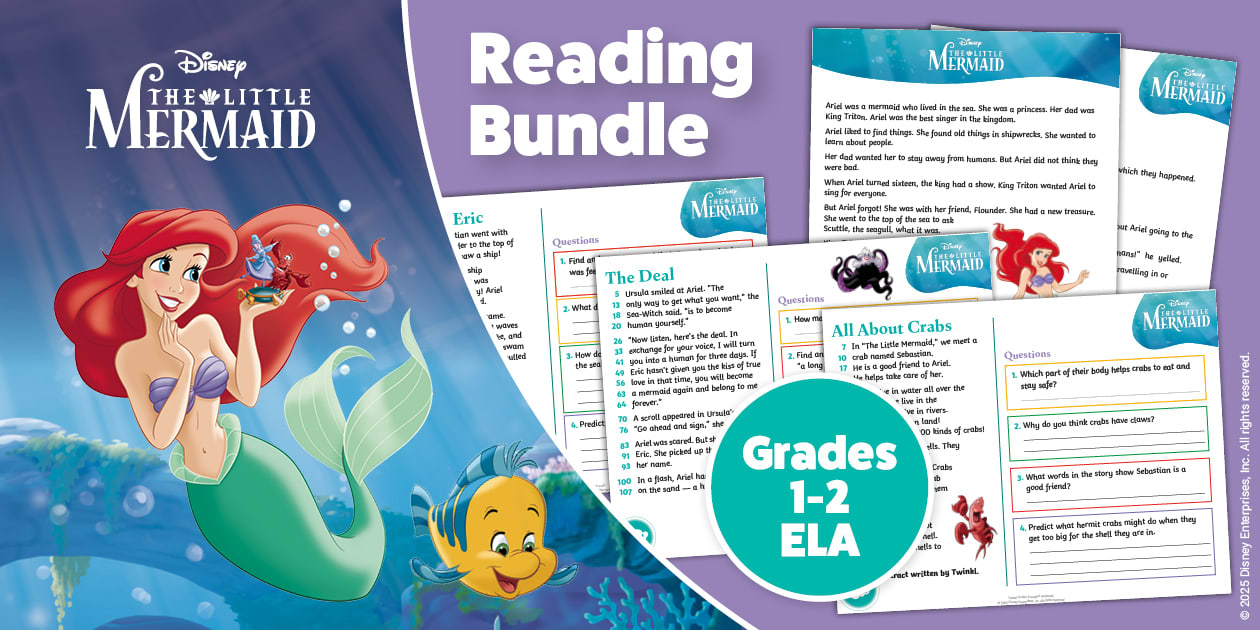 The Little Mermaid: Reading Activity Pack for 1st-2nd Grade