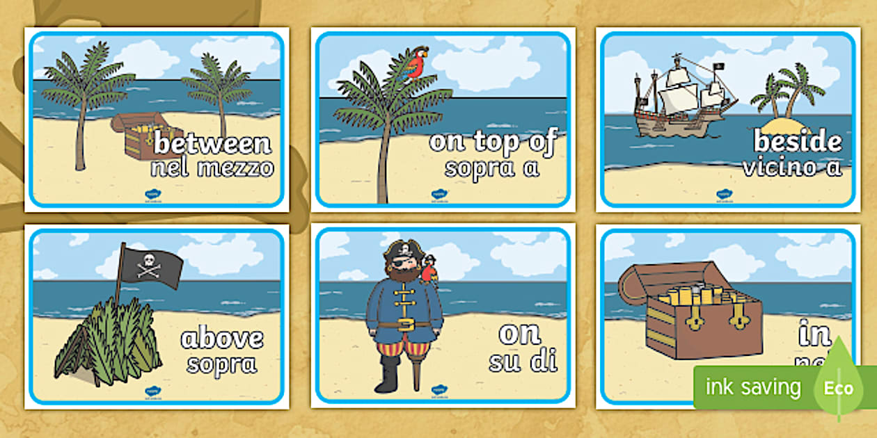 Editable Pirate Positional Language Posters English/Italian