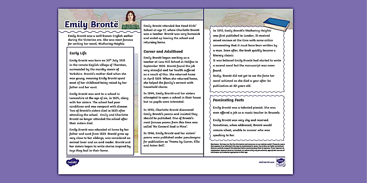 Emily Brontë Fact File (Teacher-Made) - Twinkl