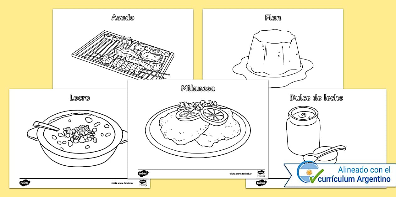 Comidas tipicas de Argentina para colorear (teacher made)