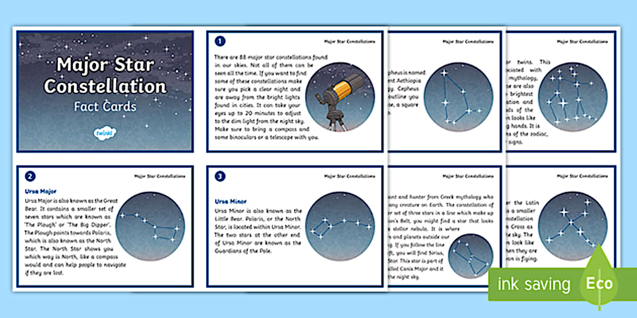 Major Star Constellations Fact Cards - Twinkl