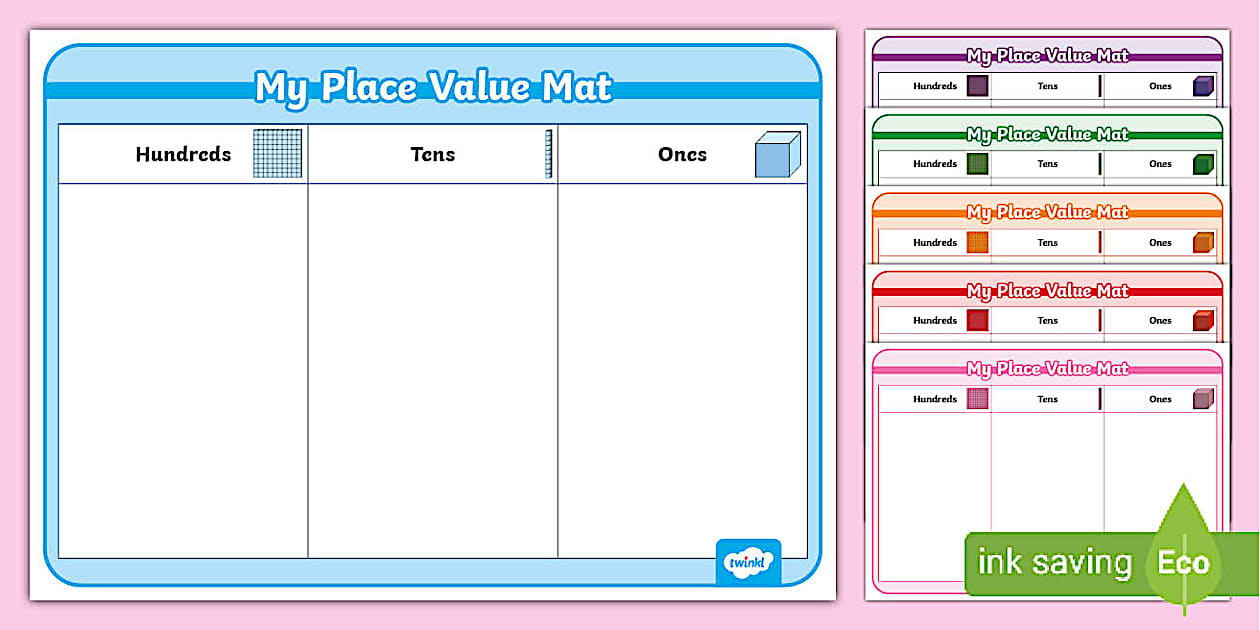 Colourful Hundreds, Tens and Ones Place Value Mats - Twinkl