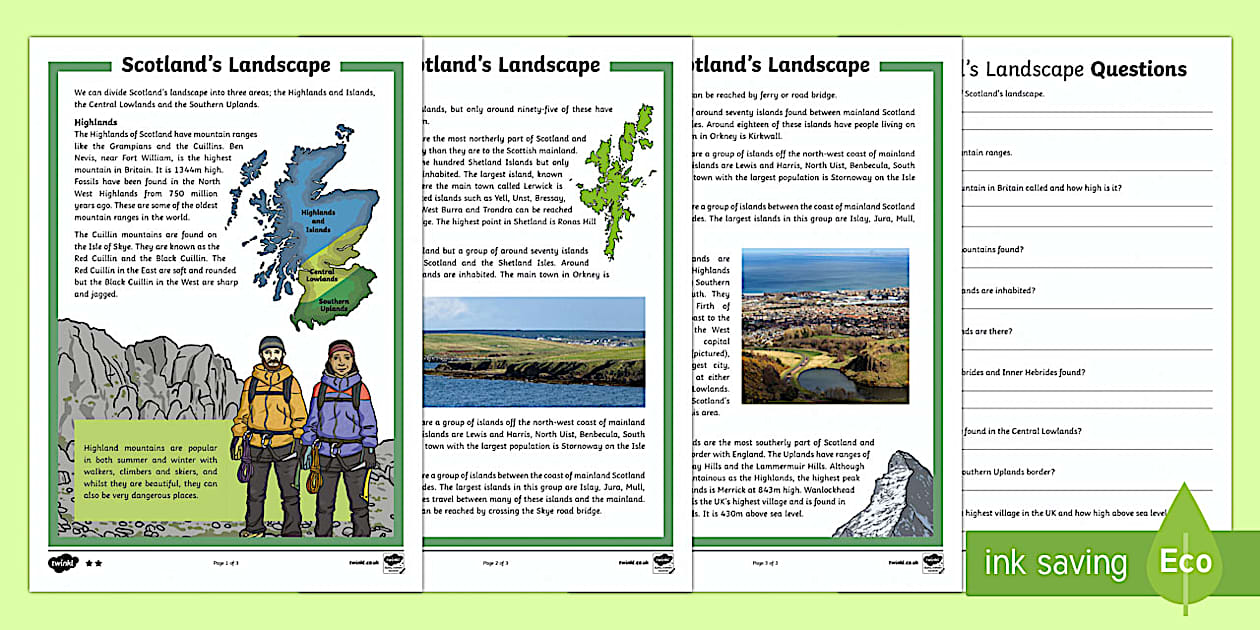 Scotland’s Landscape Differentiated Reading Comprehension Activity-Scottish