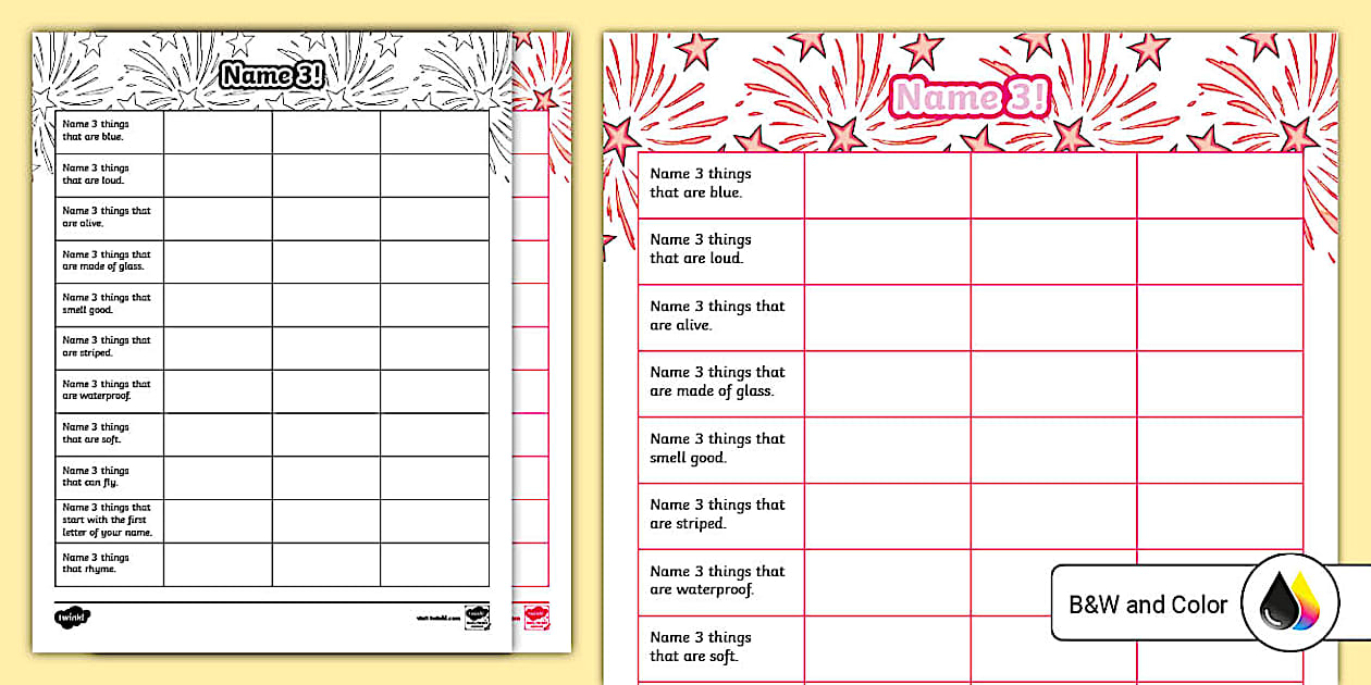 Name 3 Game for 3rd-5th Grade (teacher made) - Twinkl