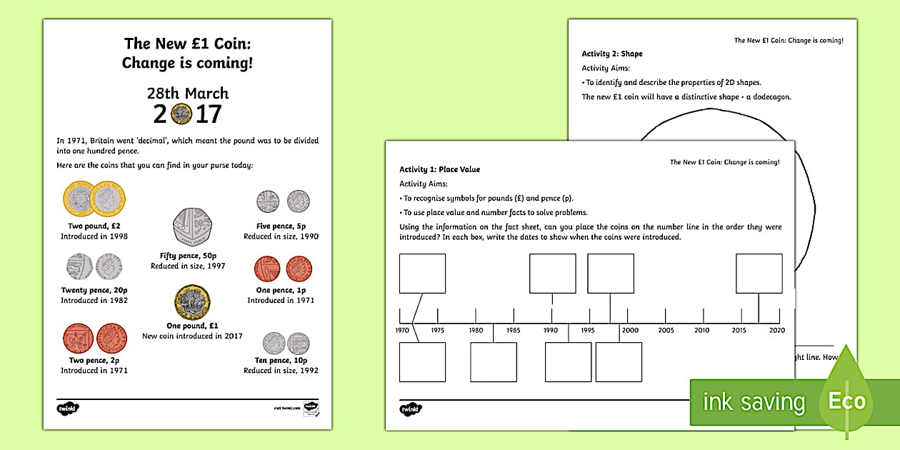 KS1 the New £1 Coin Maths Worksheet / Worksheets - Twinkl