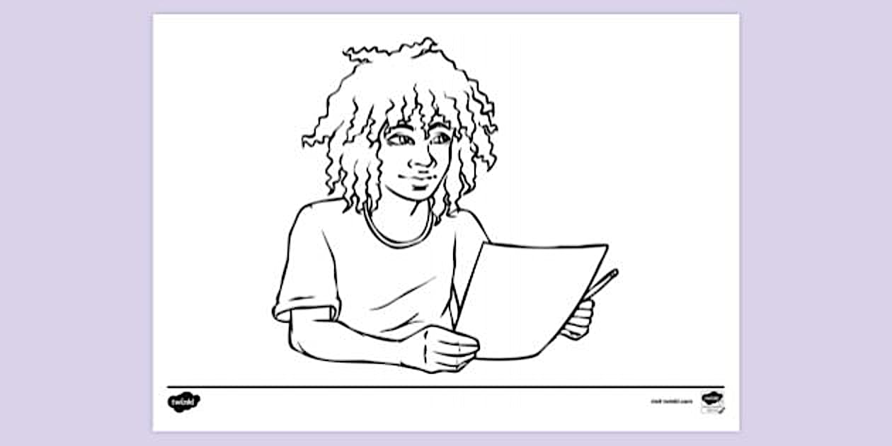 Boy Sat Working Colouring Sheet | Colouring Sheets - Twinkl