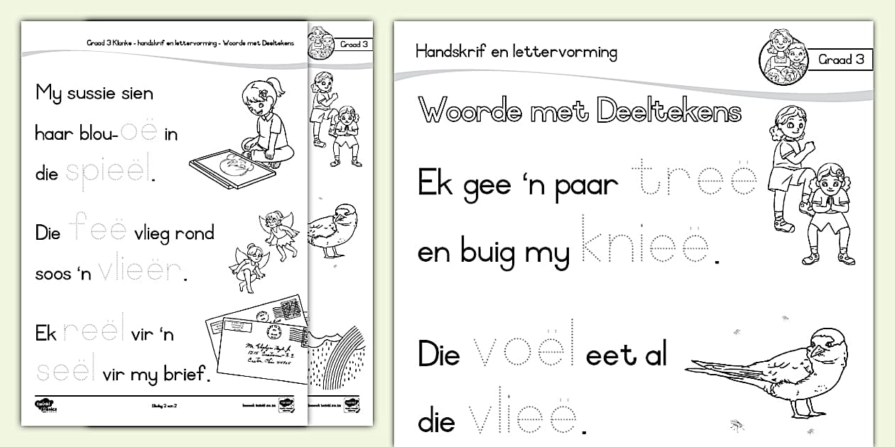 Graad 3 Klanke Woorde met deelteken - handskrif - Twinkl